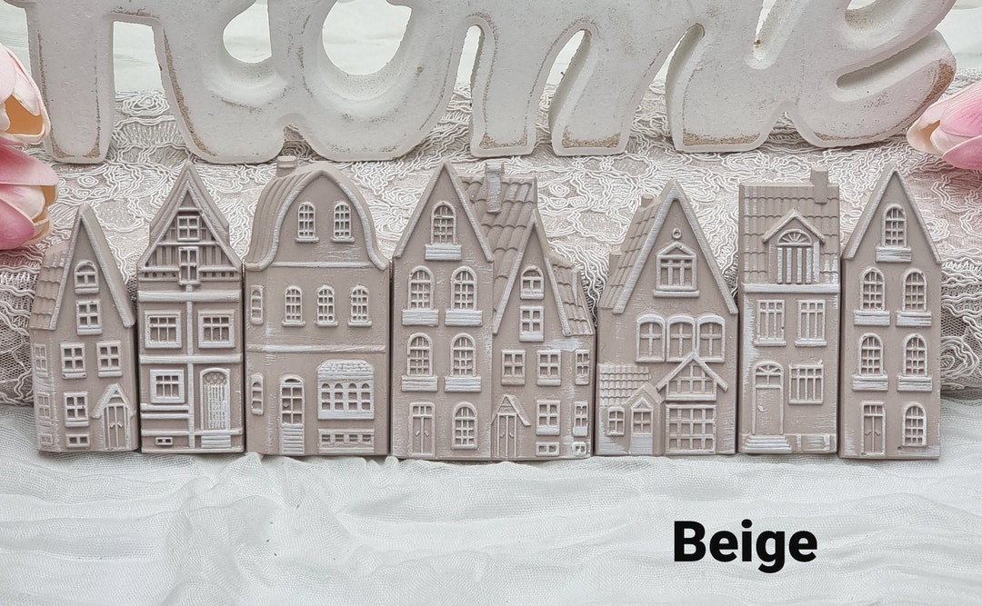 7 Piece Set, Painted Ceramic Houses, Colorful Village, Ceramic House ...