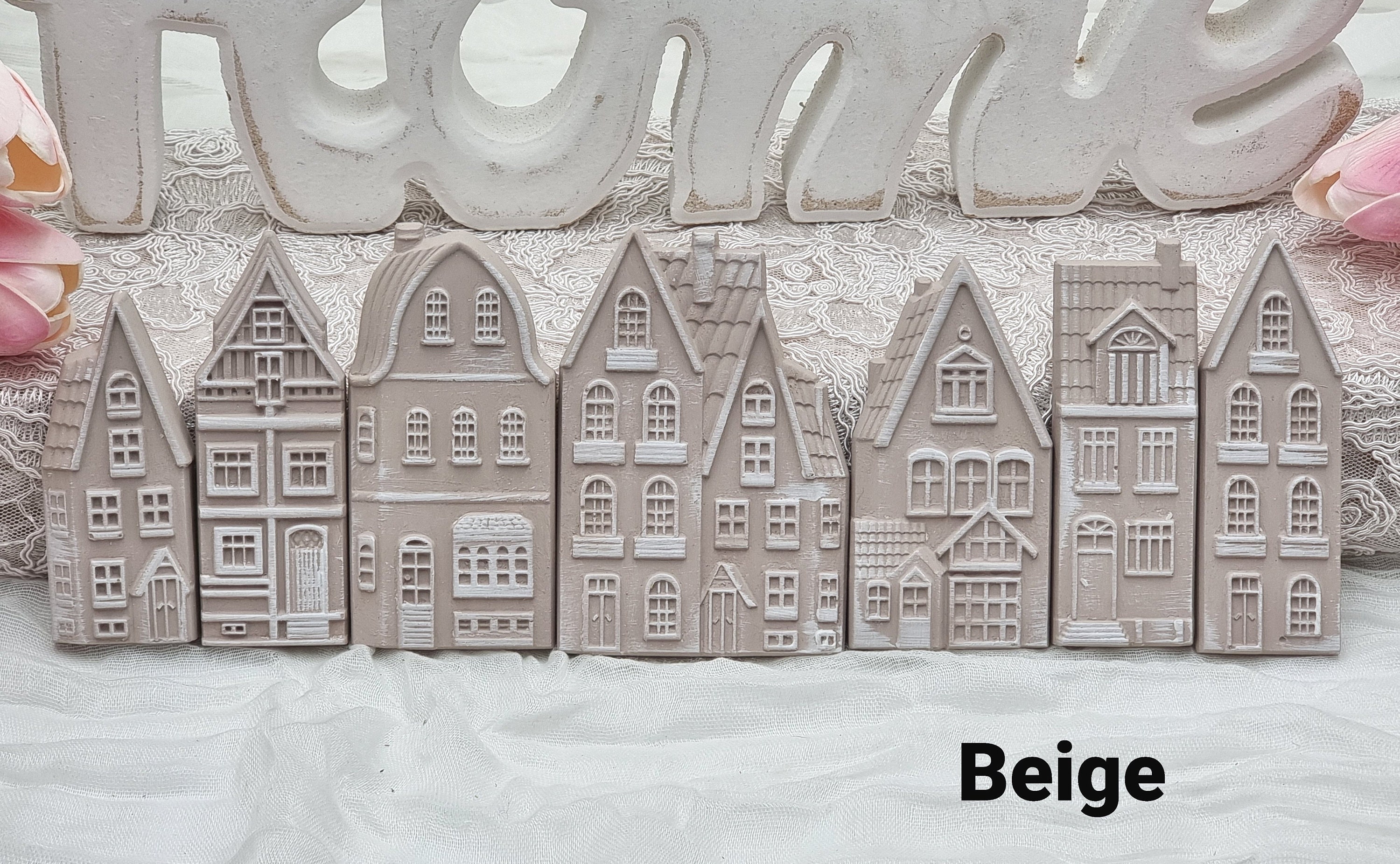 7 Piece Set, Painted Ceramic Houses, Colorful Village, Ceramic House ...