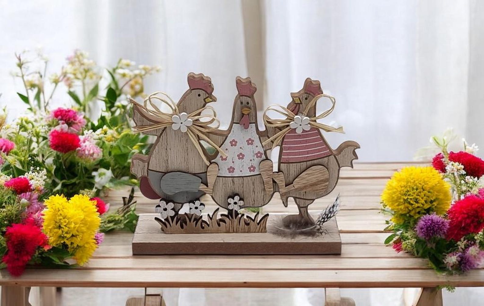 5,9" Hand Painted Wooden Easter Chicken Decor, Wooden Farmhouse Easter ...