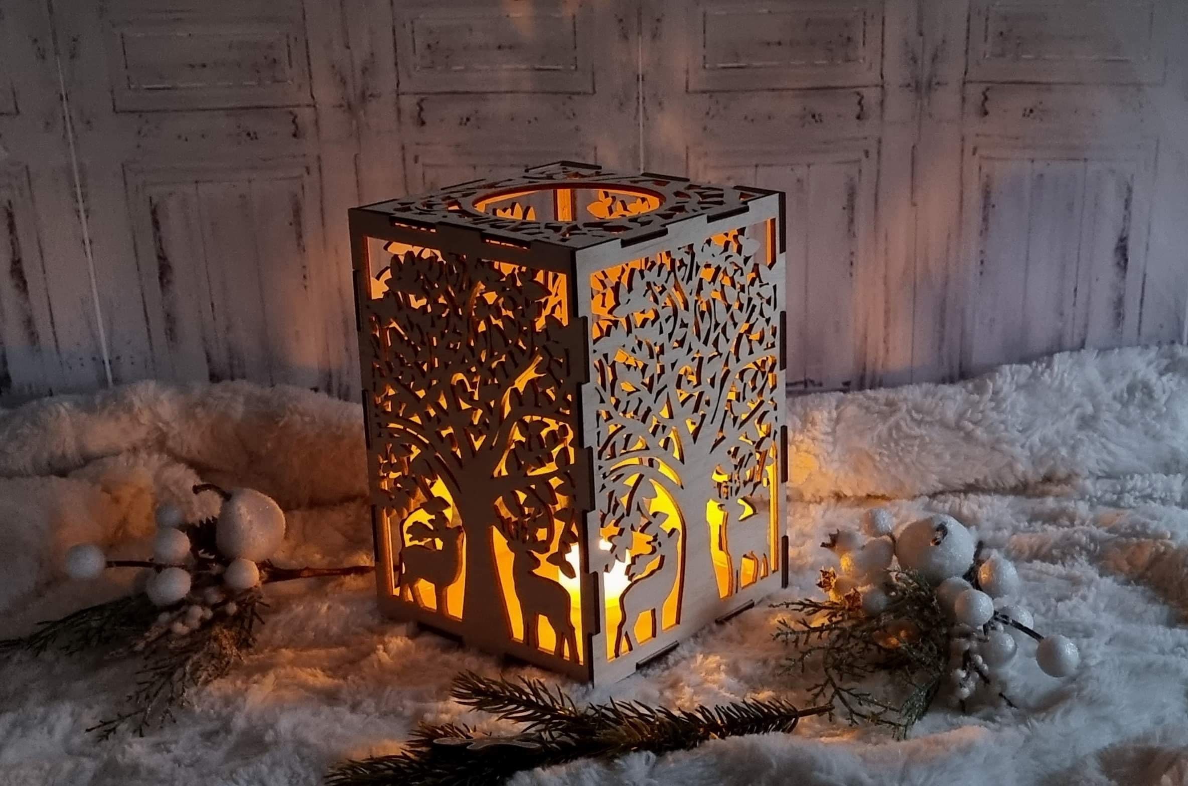Tree of Life Wooden Lantern, Rustic Tea Light Holder, Christmas Decor ...