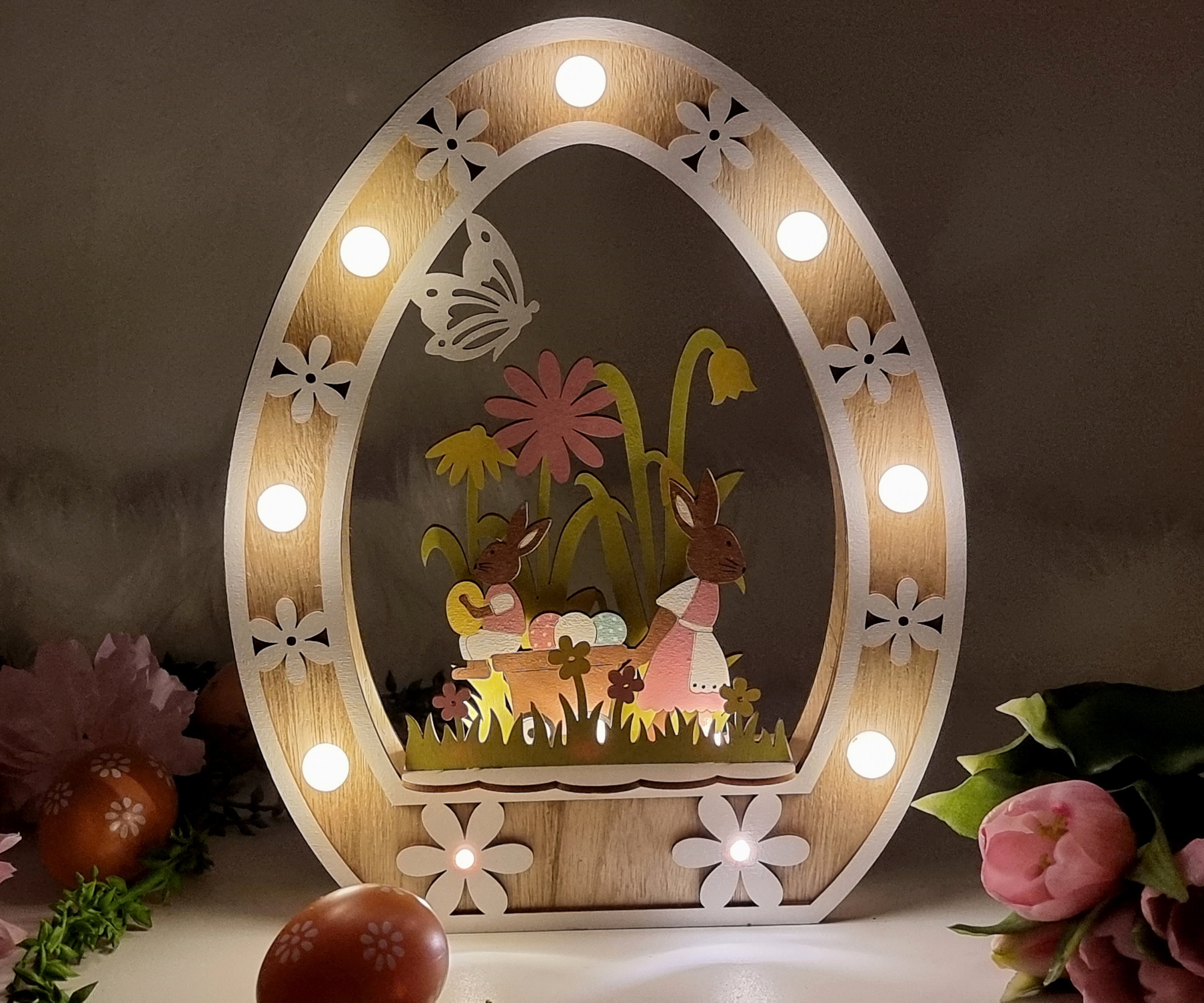 11 Easter Egg With LED Lighting Wooden Egg Easter - Etsy