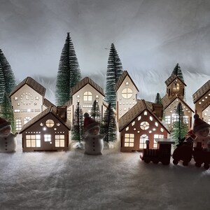 Physical Product! 10pcs Christmas Village Light up Wooden Decoration ...