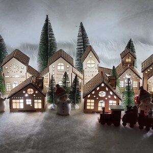 Physical Product! 10pcs Christmas Village Light up Wooden Decoration ...