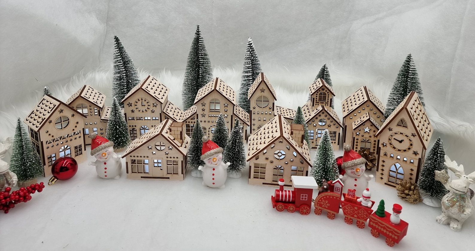 LED Christmas Village House Set, Wooden Holiday Decoration - Etsy UK