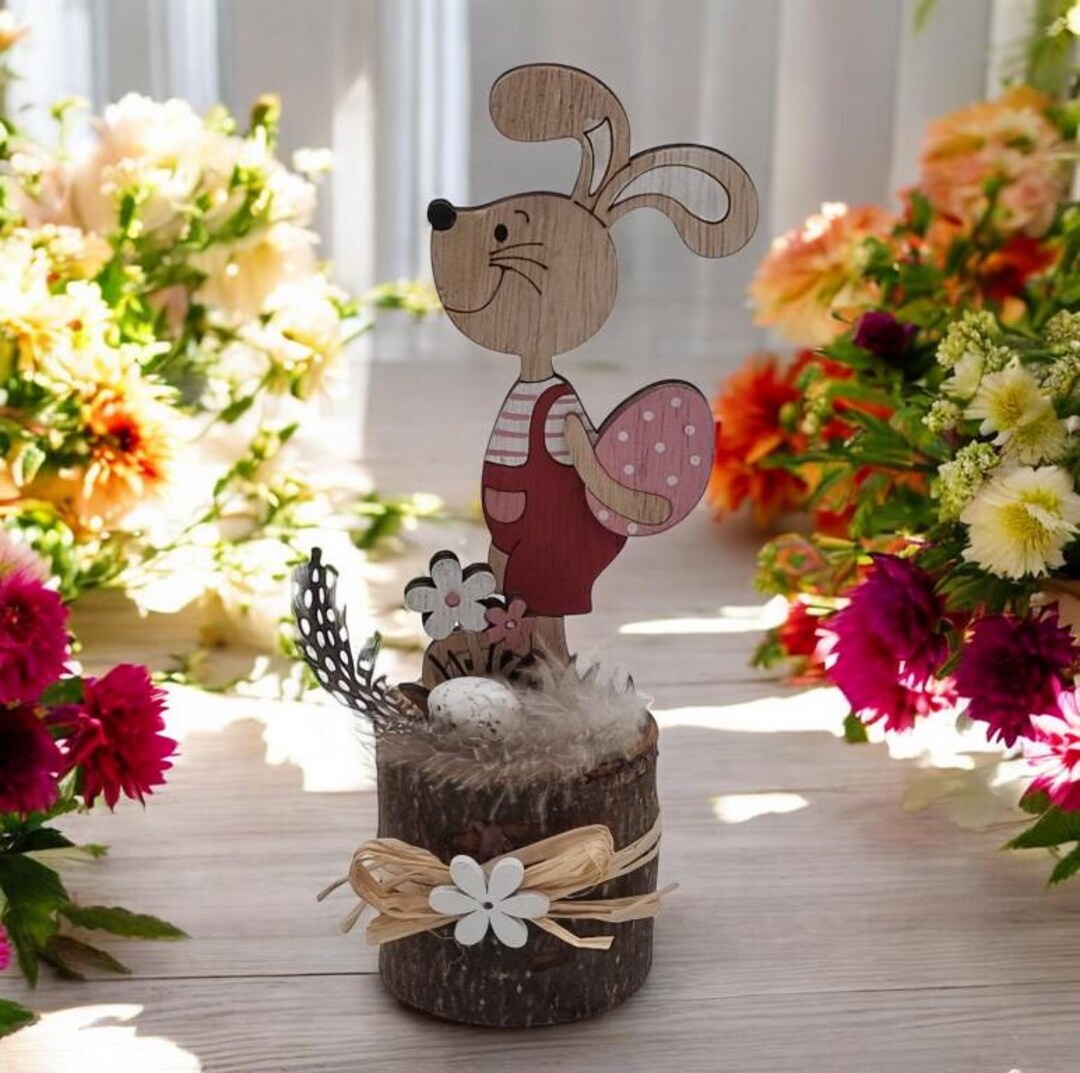 Rustic Hand-painted, Easter Bunny Wood Decor, Whimsical Wooden Bunny ...