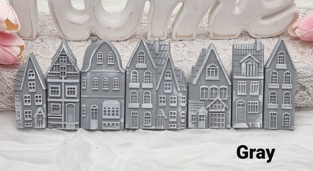 Hand Painted Ceramic House Village, Miniature Garden Decor, 7 Piece Set ...