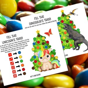 Printable Roll A Tree Christmas Unicorn and Dinosaur Game - Activity ...