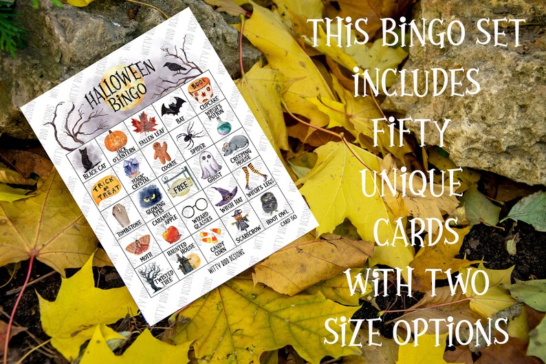 Printable Halloween Bingo Game Activity With 50 Unique Cards for Kids ...