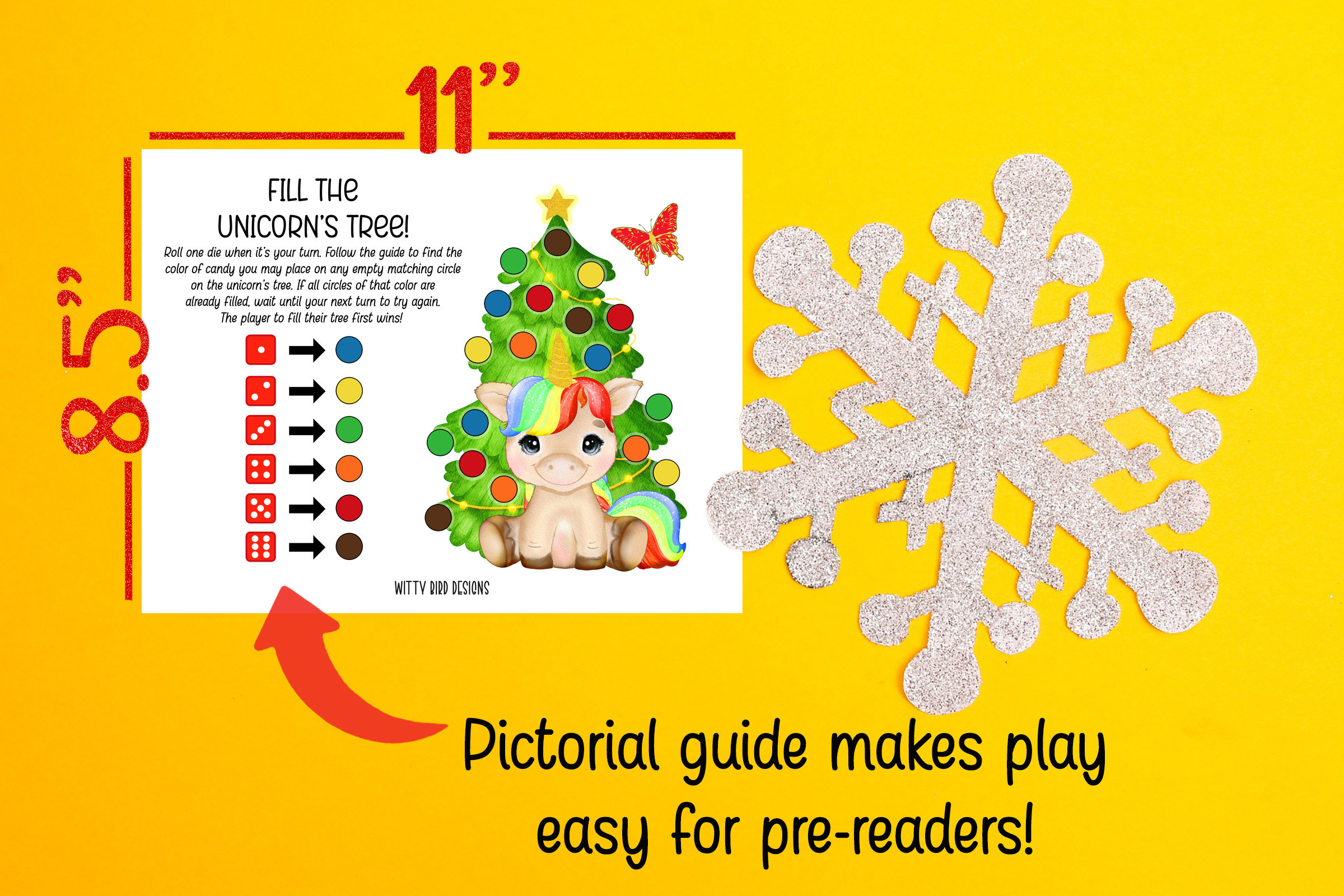 Printable Roll A Tree Christmas Unicorn and Dinosaur Game Activity ...