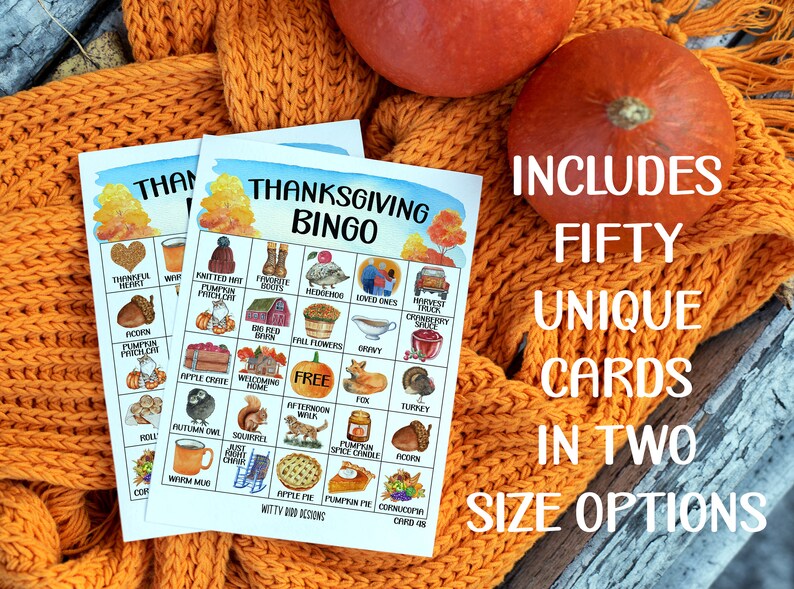 Printable Thanksgiving Bingo Game Activity With 50 Unique Cards for ...