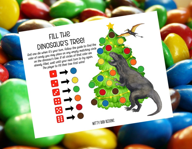 Printable Roll A Tree Christmas Unicorn and Dinosaur Game - Activity ...