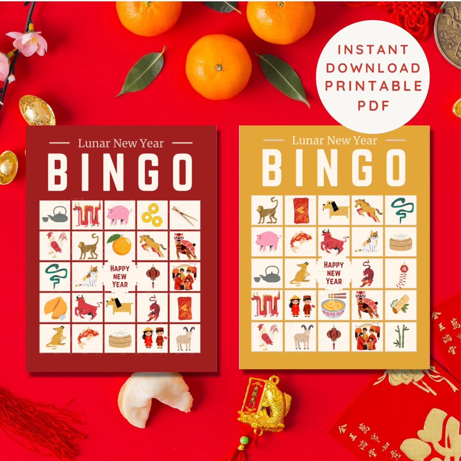 Lunar New Year Digital Bingo Printout, 2025 Chinese New Year Bingo ...
