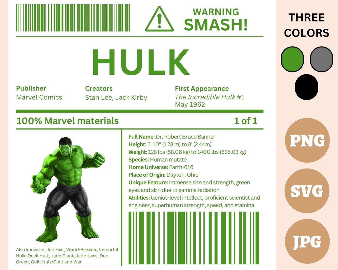 Hulk Barcode Image SVG JPG PNG Marvel Comics Bruce - Etsy