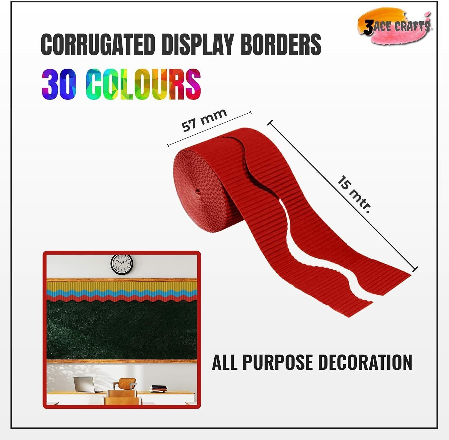 CRAFT PAPER ROLL, Display Borders Roll, White Corrugated White ...