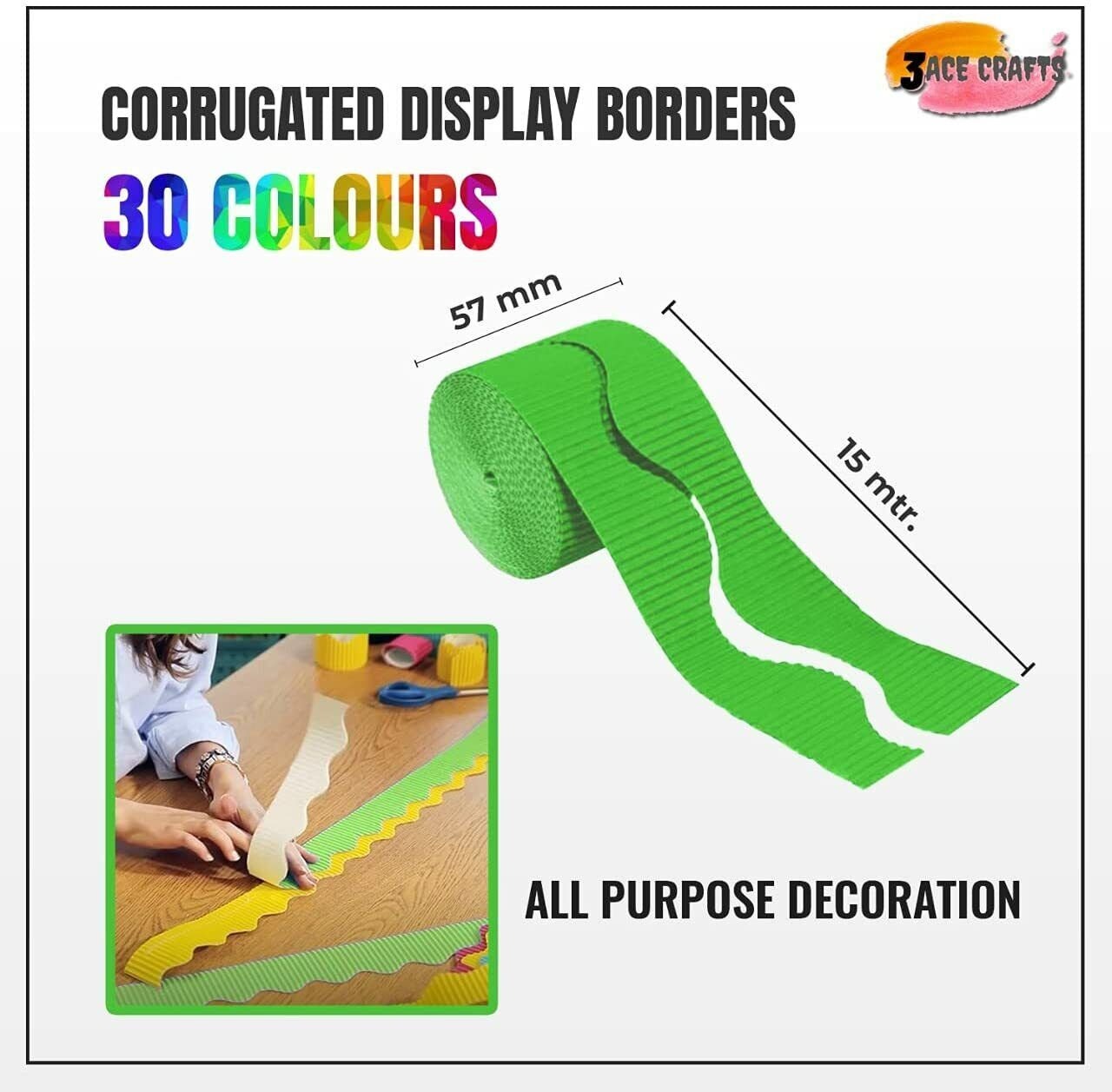 CRAFT PAPER ROLL, Display Borders Roll, White Corrugated White ...