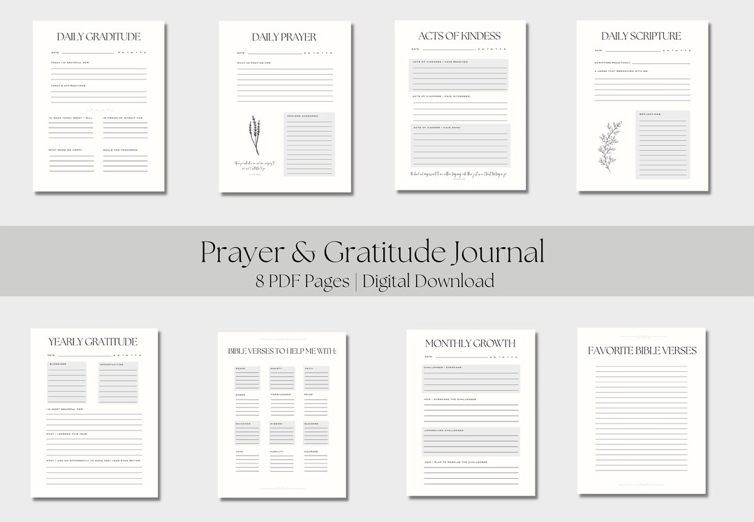 Printable Prayer Journal, Digital Gratitude Journal, Daily Gratitude ...