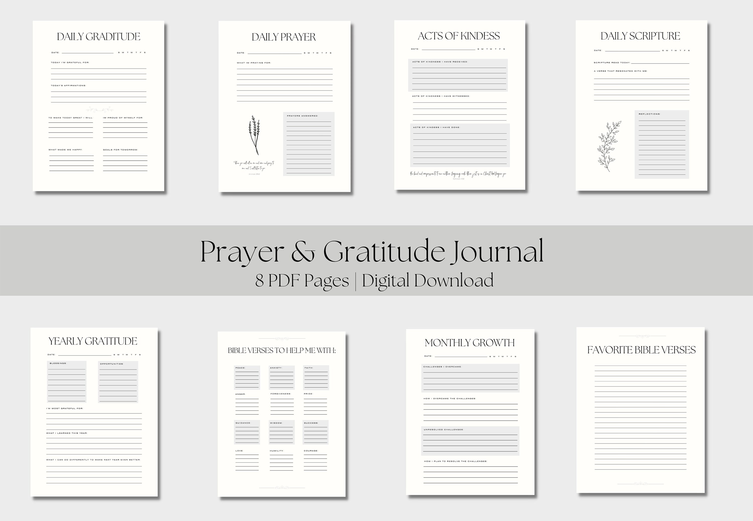 Printable Prayer Journal, Digital Gratitude Journal, Daily Gratitude ...