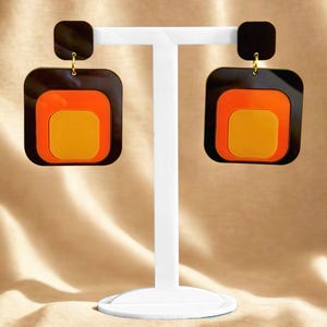 Retro Squares Acrylic Dangle Earrings | 60s 70s Inspired Statement Stud ...