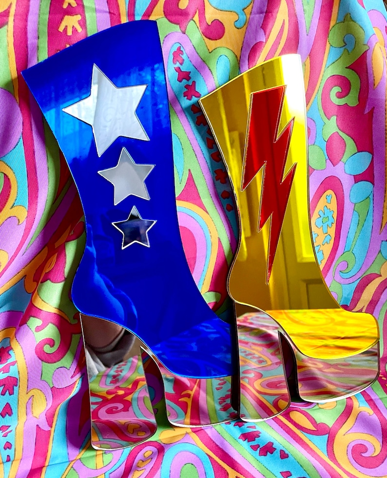 PLATFORM MIRROR HANGING | 'boogie Shoe' Wall Art | 70s Glam Rock Disco ...