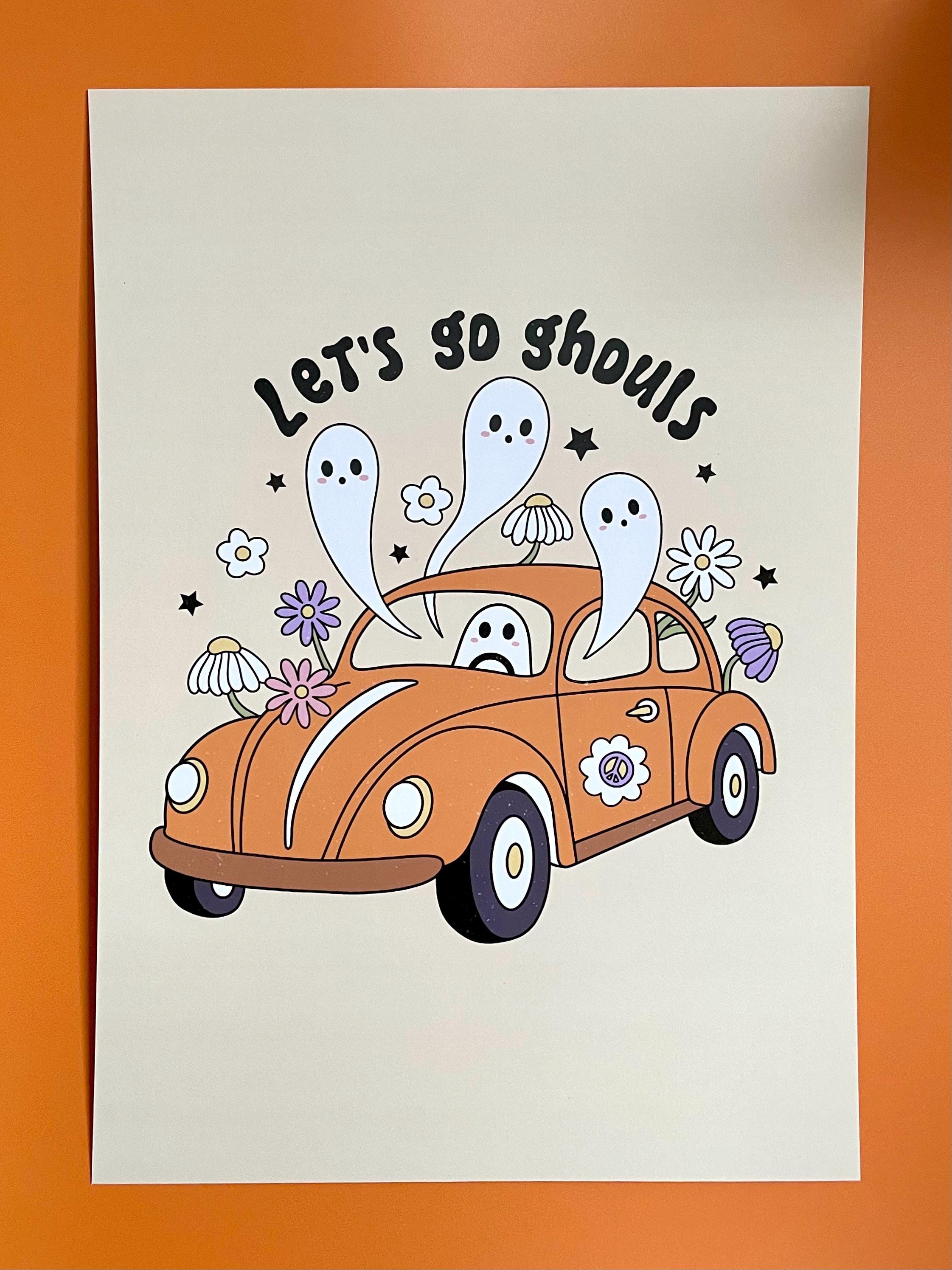 Let’s Go Ghouls Retro Halloween Art Print | 60s Inspired Ghosts in a ...
