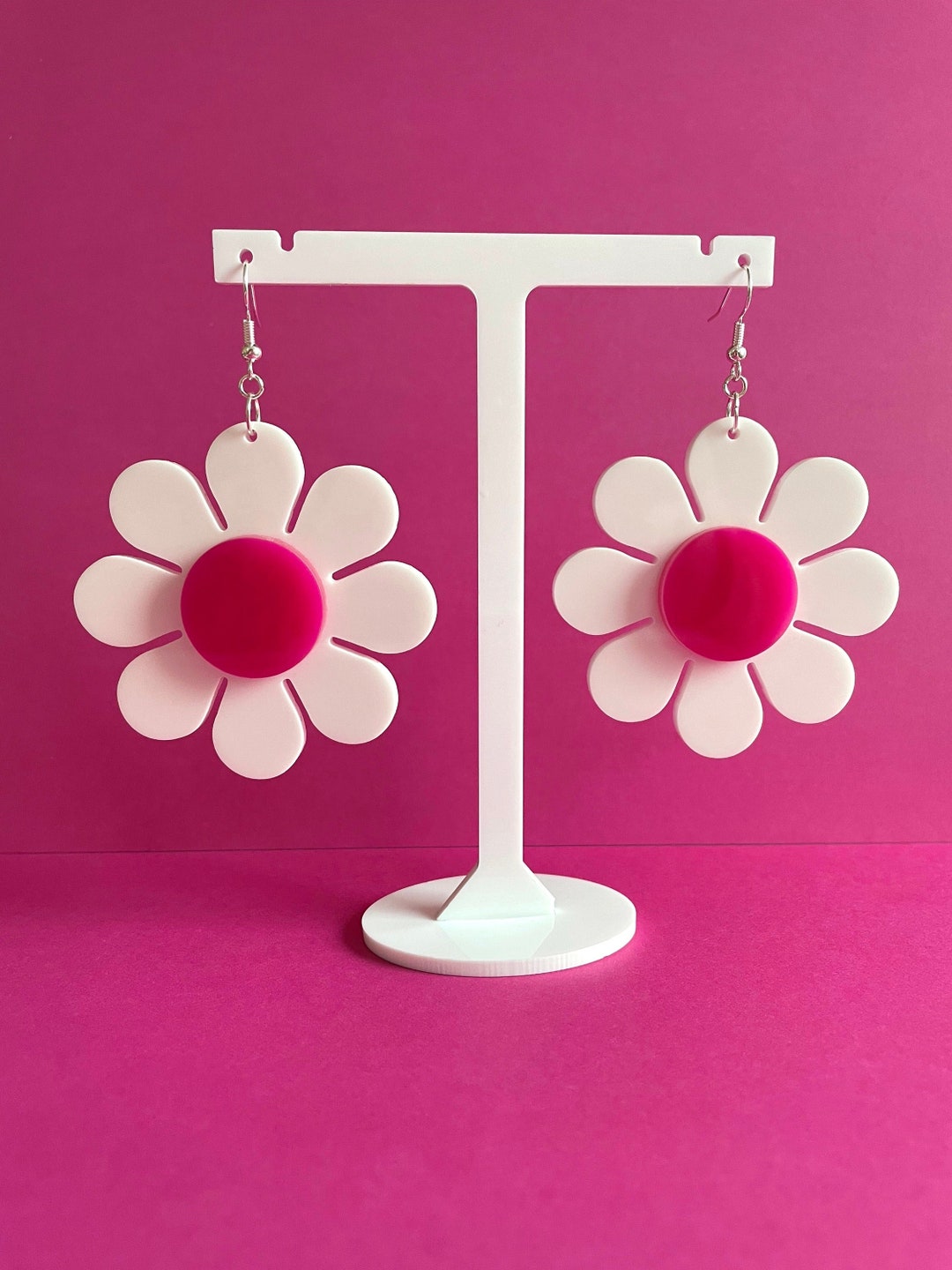 Retro Acrylic 'rickie' Flower Earrings | 60s 70s Inspired Statement ...