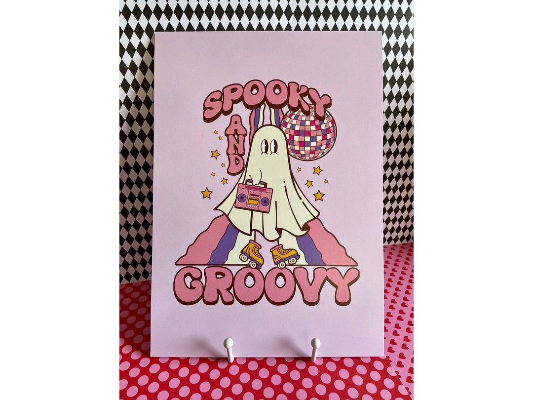 SPOOKY & GROOVY A4 PRINT - 60s 70s Vintage Retro Inspired Illustration ...