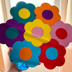 RAINBOW DAISY MIRROR - Retro Coloured Acrylic Mirror Wall Hanging - 60s ...