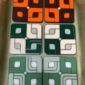Retro Tile Acrylic & Cork Coaster Sets - 60s 70s Vintage Inspired ...