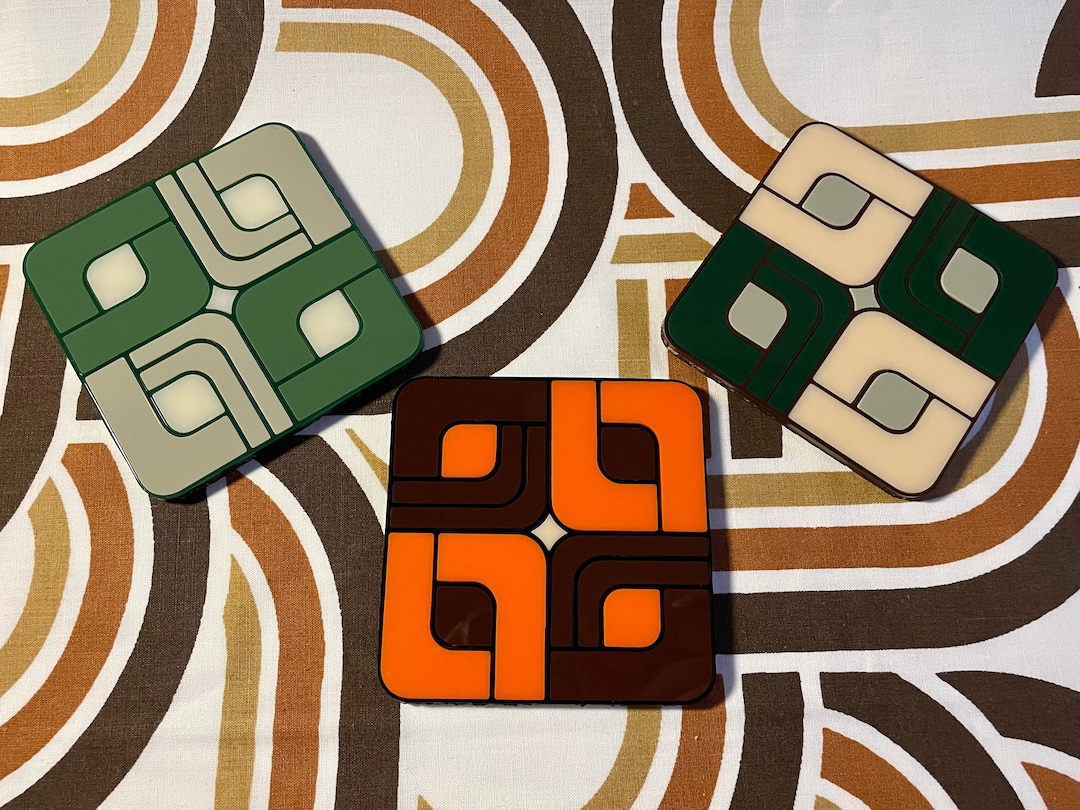 Retro Tile Acrylic & Cork Coaster Sets - 60s 70s Vintage Inspired - Unique Handmade Christmas ...