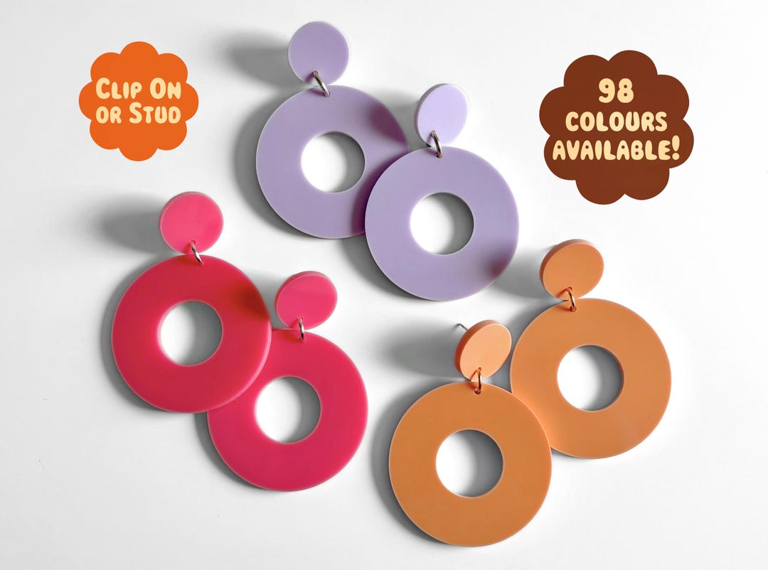 Retro 60s Inspired Mod Acrylic Donut Ring Hoop Earrings - Vintage Style ...