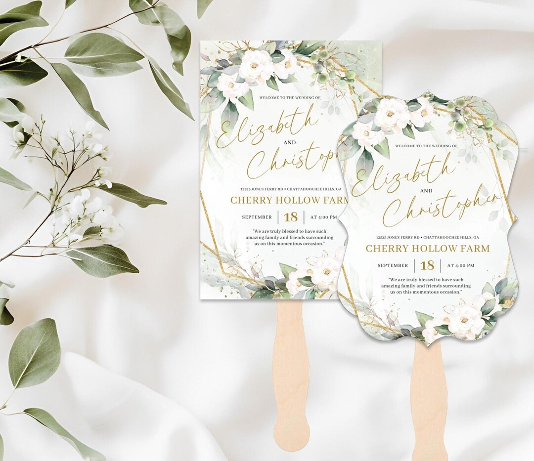 Greenery Program Fan, Minimal, Rustic Wedding Programs, Photo Wedding ...