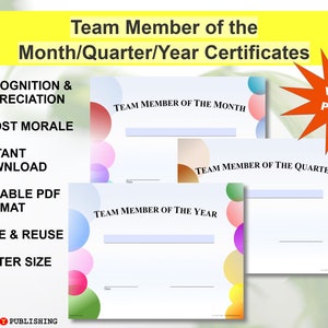 Team, Member,month, Quarter, Year, Certificate, Award, Recognition ...