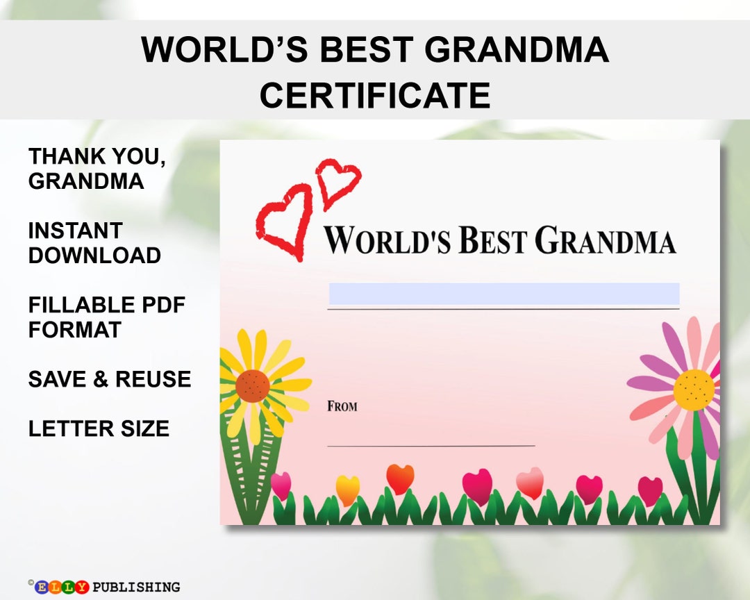 Certificate, Recognition, Appreciation, Best Grandma, Nana, Meemaw ...