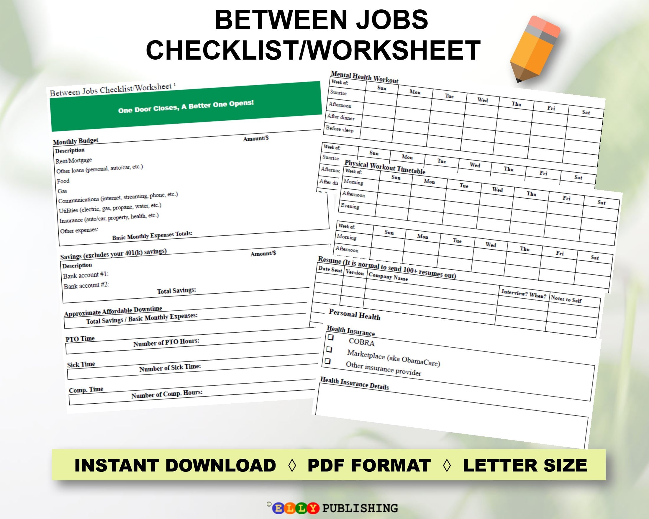 Between Jobs Checklist Worksheet, Leaving Job, Quit, Leaving Job ...