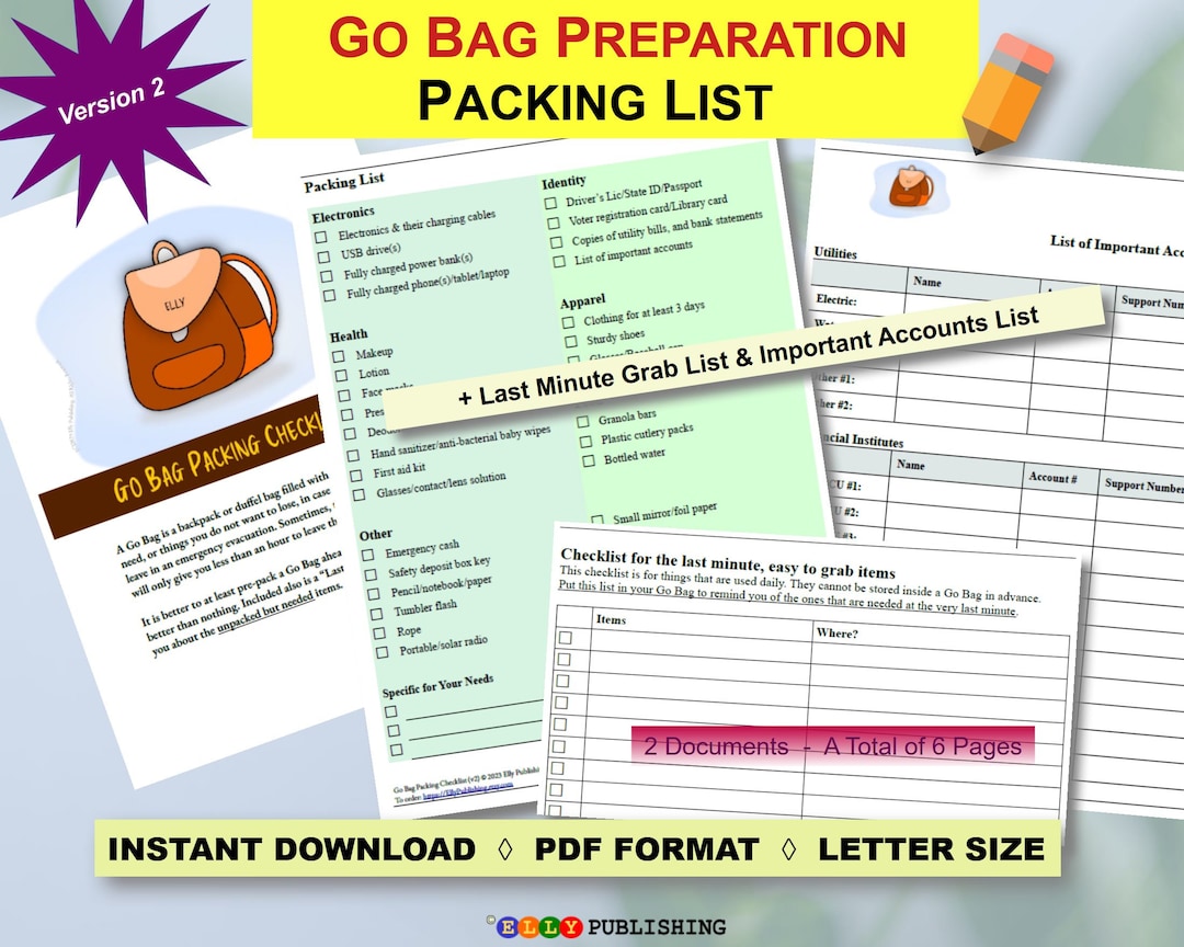 Go Bag, Packing List, Go Bag Packing, Last Minute, Urgent, Flood ...