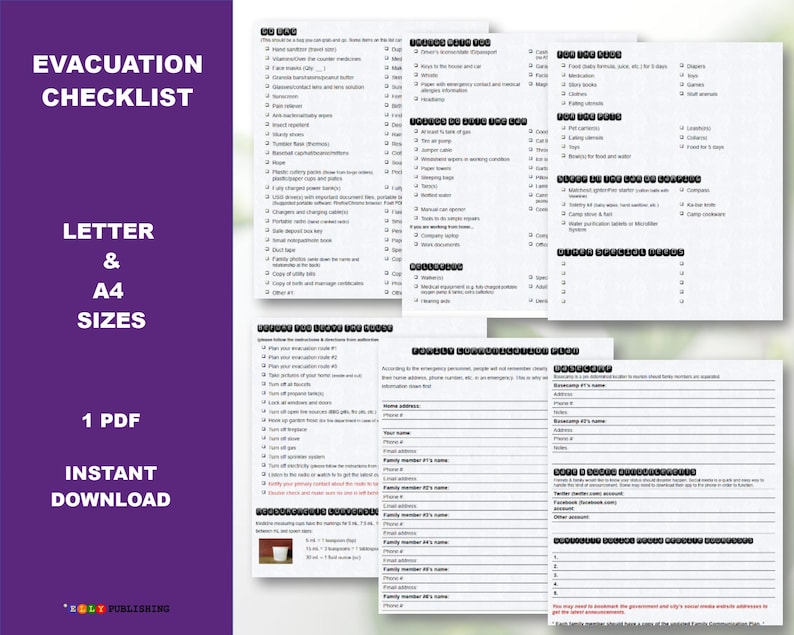 Evacuation Prep Checklist, Go Bag Pack Guide, Wildfires, Flood, Tornado ...