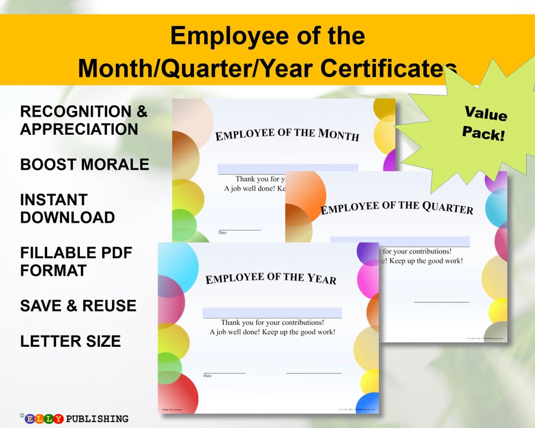 Certificate, Award, Recognition, Appreciation, Employee, Month, Quarter ...