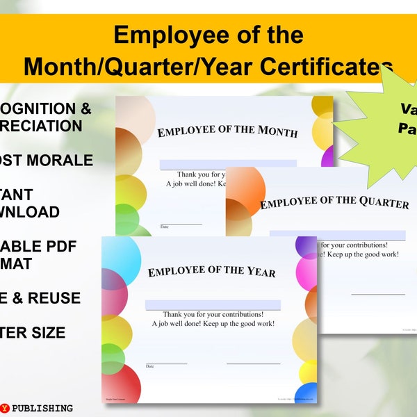 Employee of the Quarter Certificate - Etsy