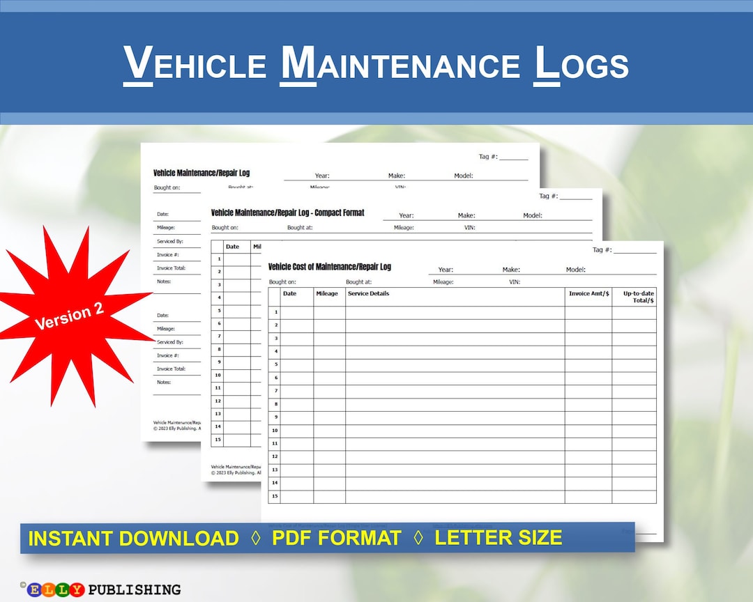 Vehicle Maintenance Logs | Car Service Log | Auto Repair Log ...