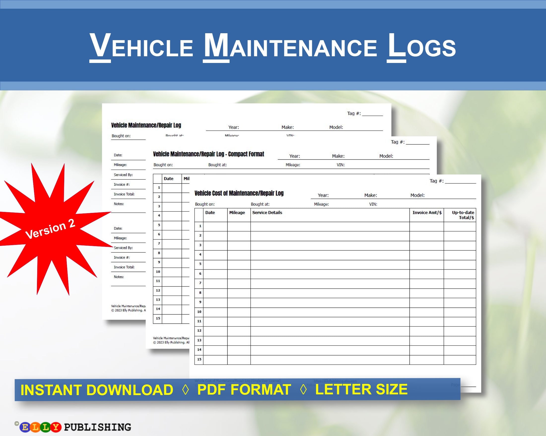 Vehicle Maintenance Logs | Car Service Log | Auto Repair Log ...