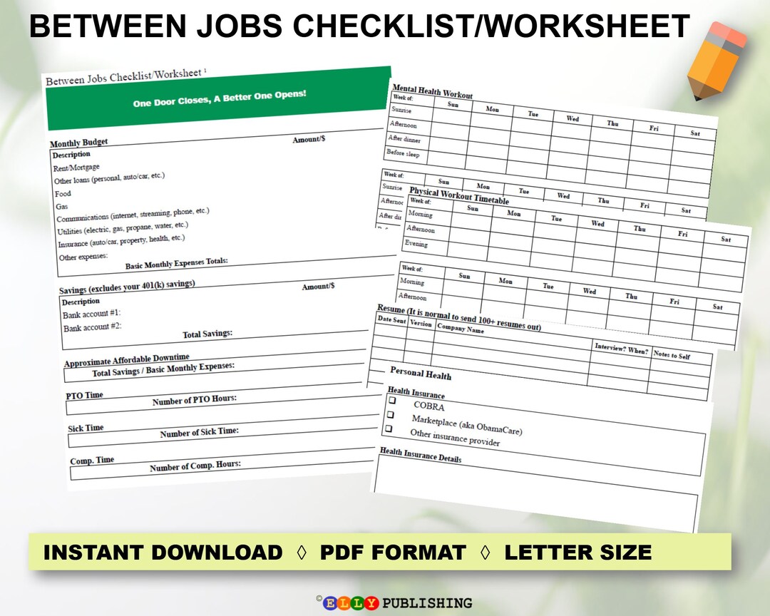 Between Jobs Checklist Worksheet Leaving Job Quit Leaving - Etsy