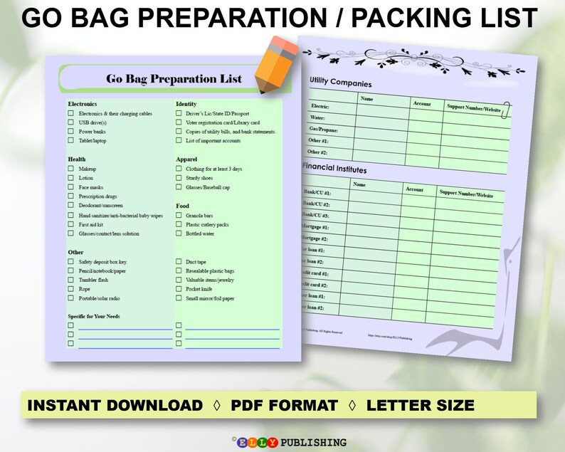 Go Bag Packing List Go Bag Packing Last Minute Urgent - Etsy