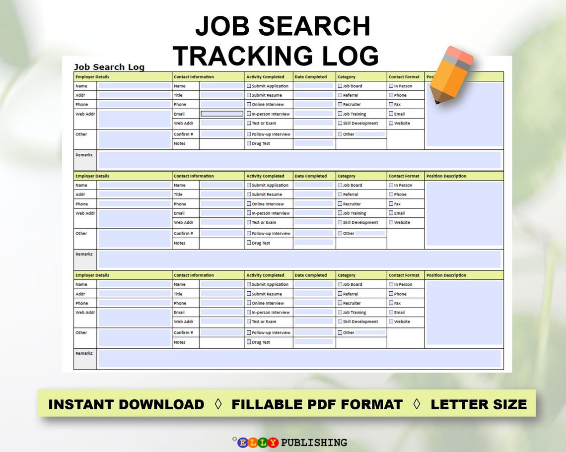 Job Search Tracking Log Worksheet, Job Searching, Job Search Tracking ...