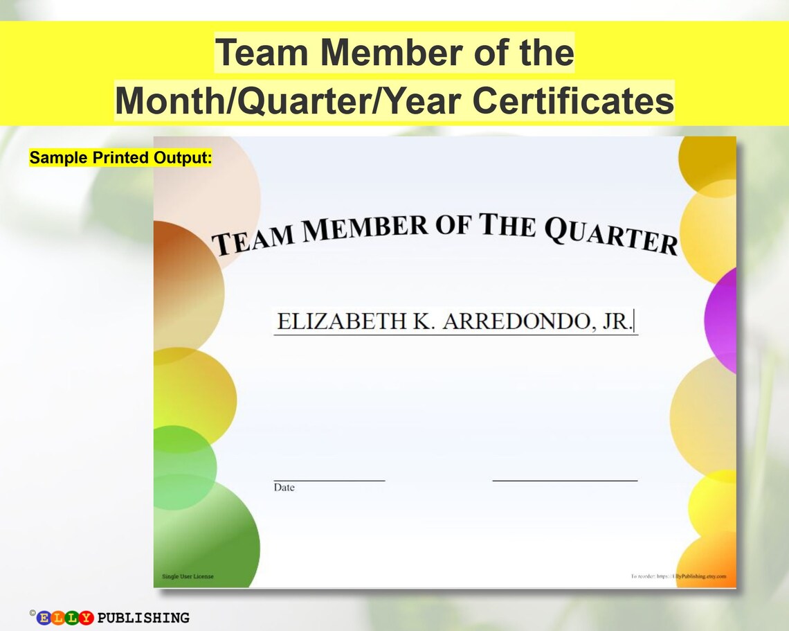 Team, Member,month, Quarter, Year, Certificate, Award, Recognition ...