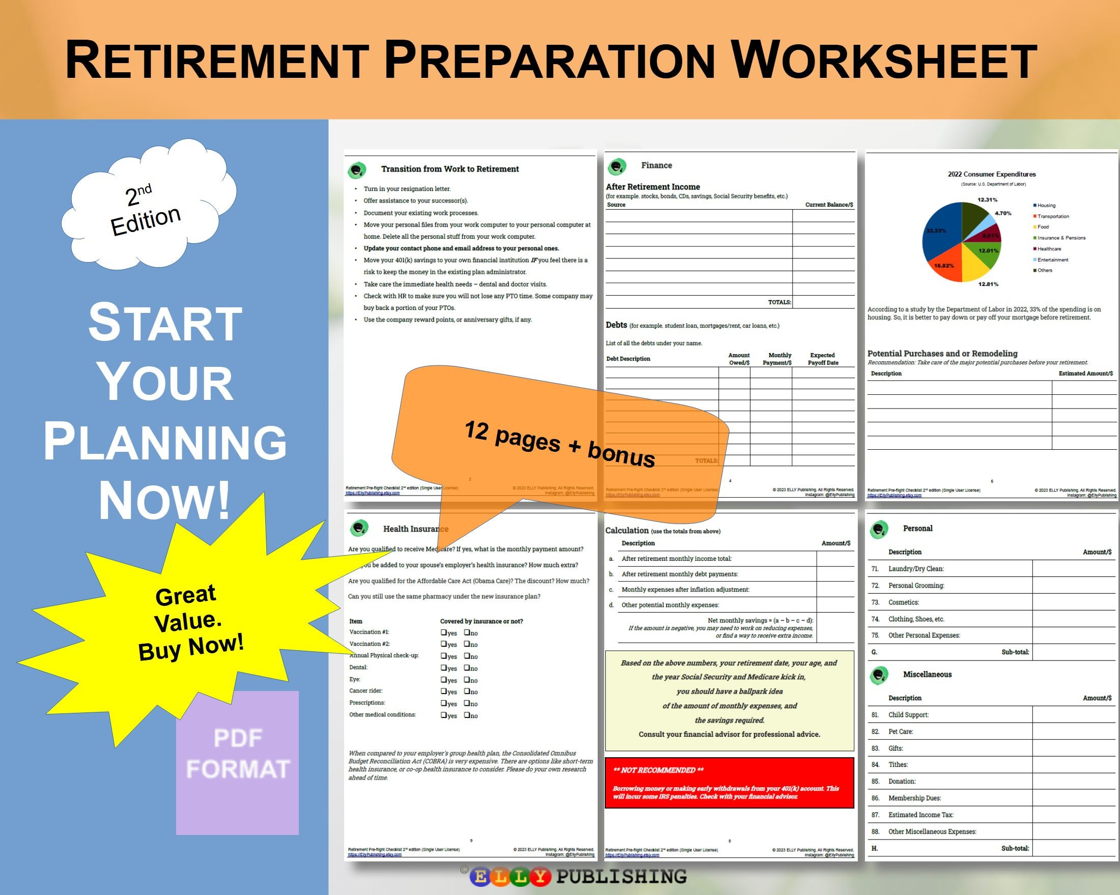 Retirement Preparation Worksheet,retirement Planning,retirement ...