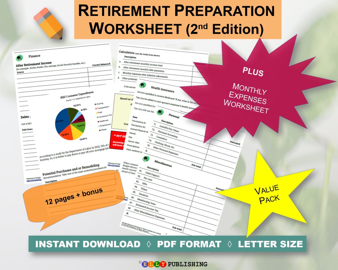 Retirement Preparation Worksheet,retirement Planning,retirement ...
