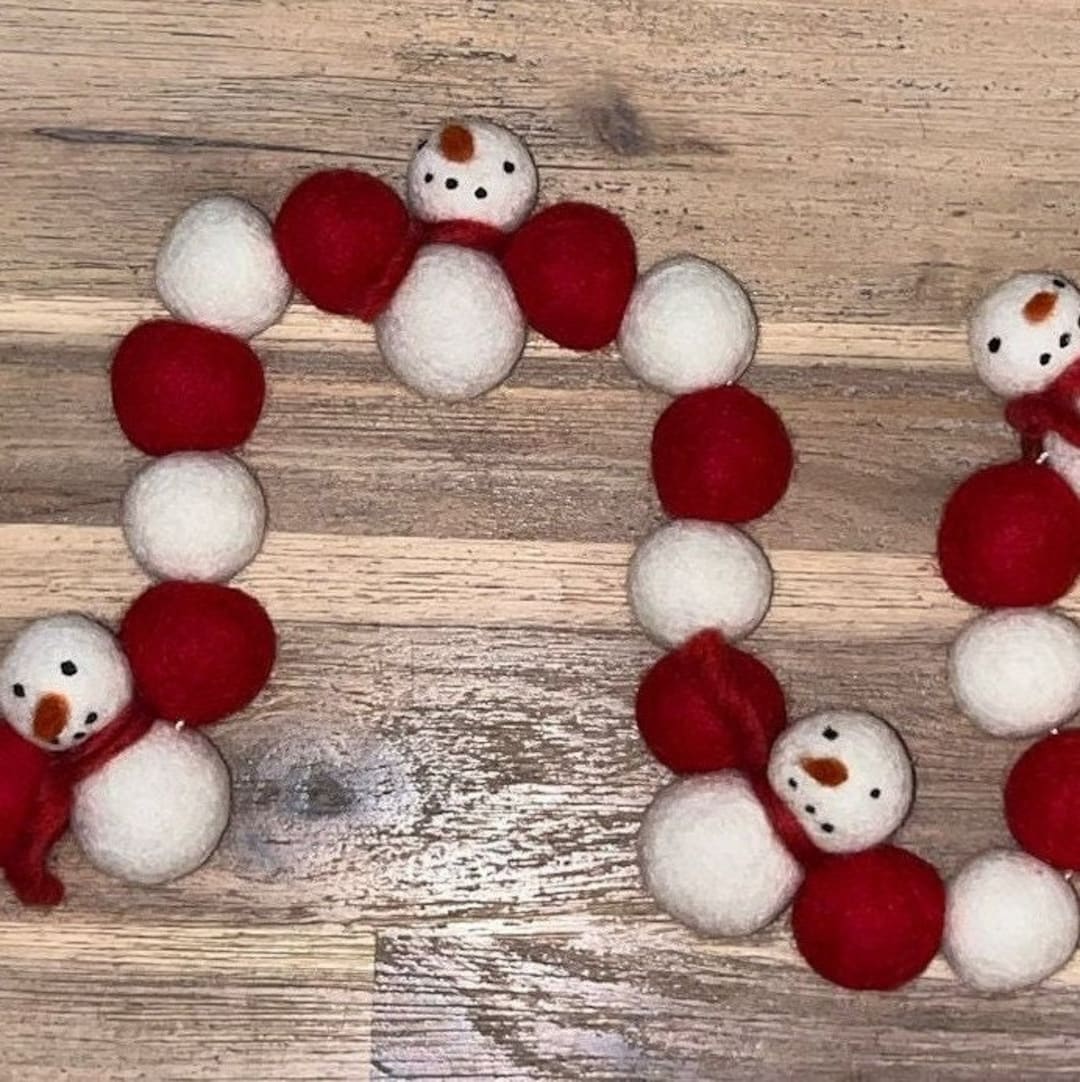 Snowman Red White Christmas Holiday Felt Ball Pom Pom Garland/winter ...