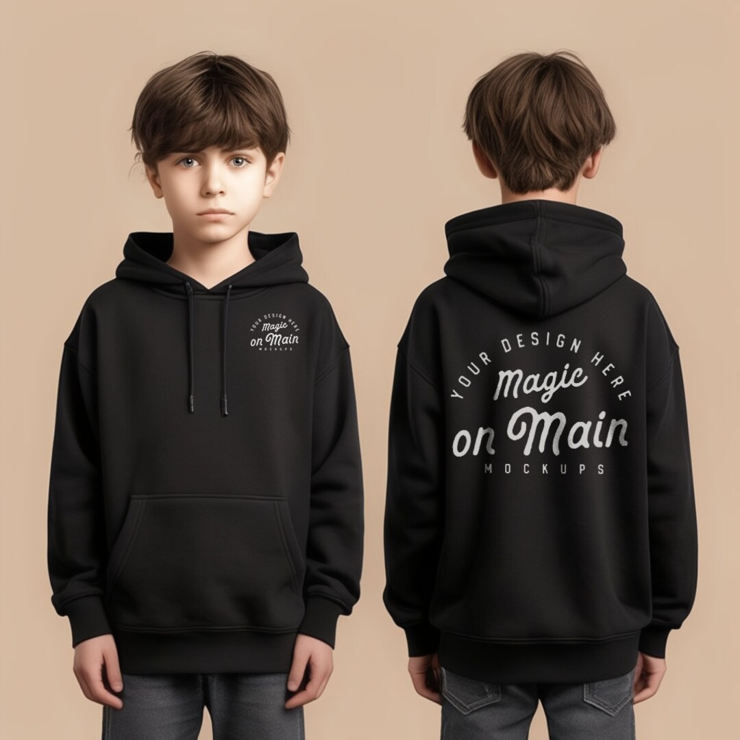 Black Front and Back Youth Male Mockup, Boy Mockup, Youth Sweatshirt ...