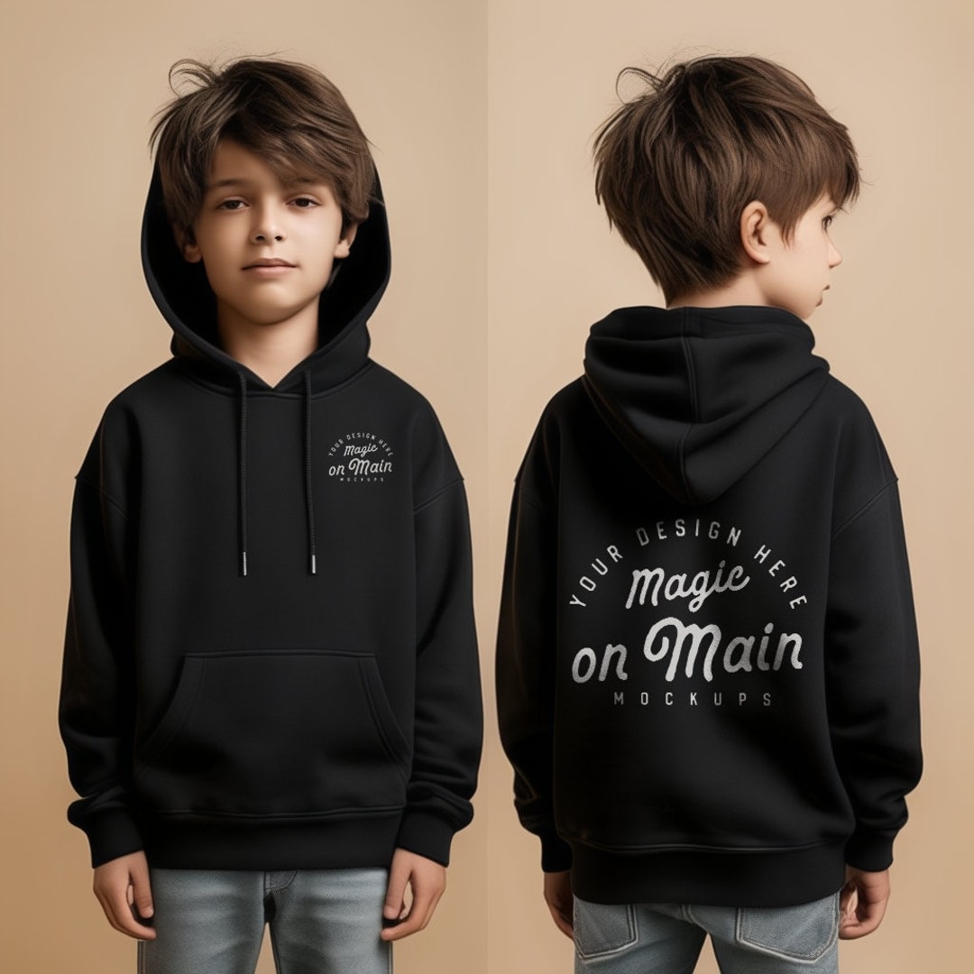 Black Front and Back Youth Male Mockup, Boy Mockup, Youth Sweatshirt ...