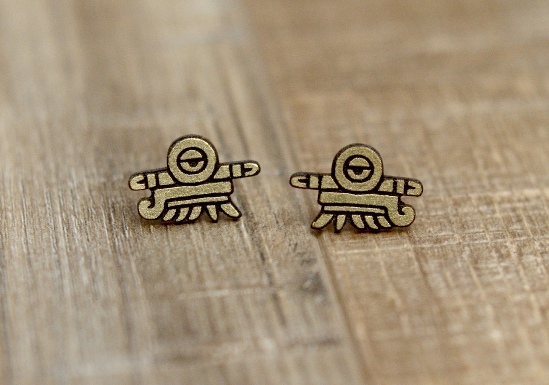 Aztec Mayan Jewelry, Wooden Stud Earrings Set, Handmade | Quiahuitl ...